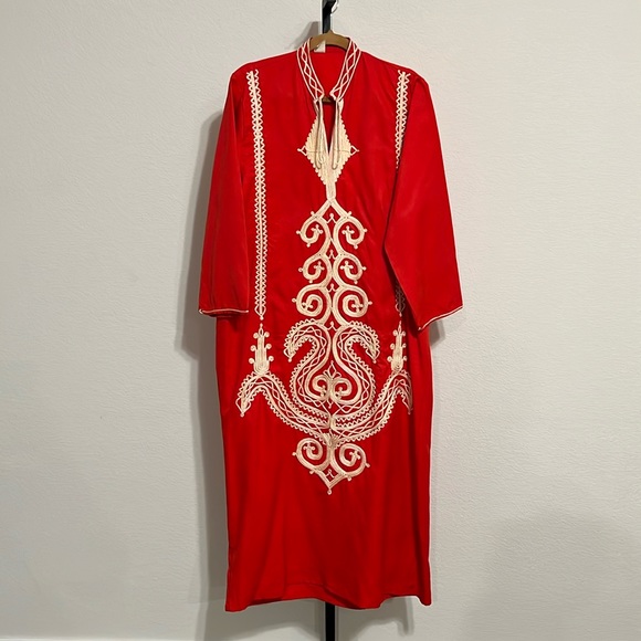 Kaftans | Vintage Orange Embroidered Jalabiya Galabia | Poshmark